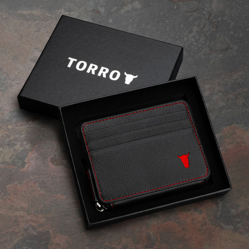 Leather Zipped Coin Purse with Card Holder - TORRO