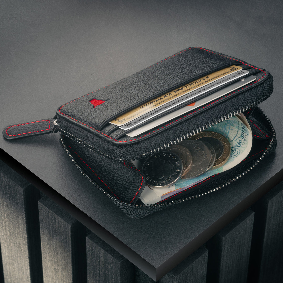 Leather Zipped Coin Purse with Card Holder - TORRO